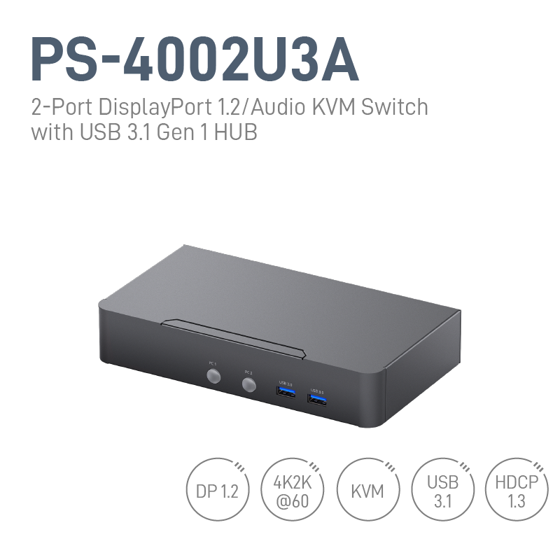 2-Port DisplayPort 1.2/Audio KVM Switch with USB 3.1 Gen 1 HUB | GoMax ...